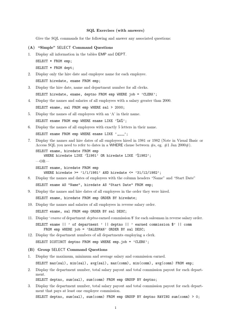 SQL Query Practice Solution | PDF | Database Index | Information Retrieval