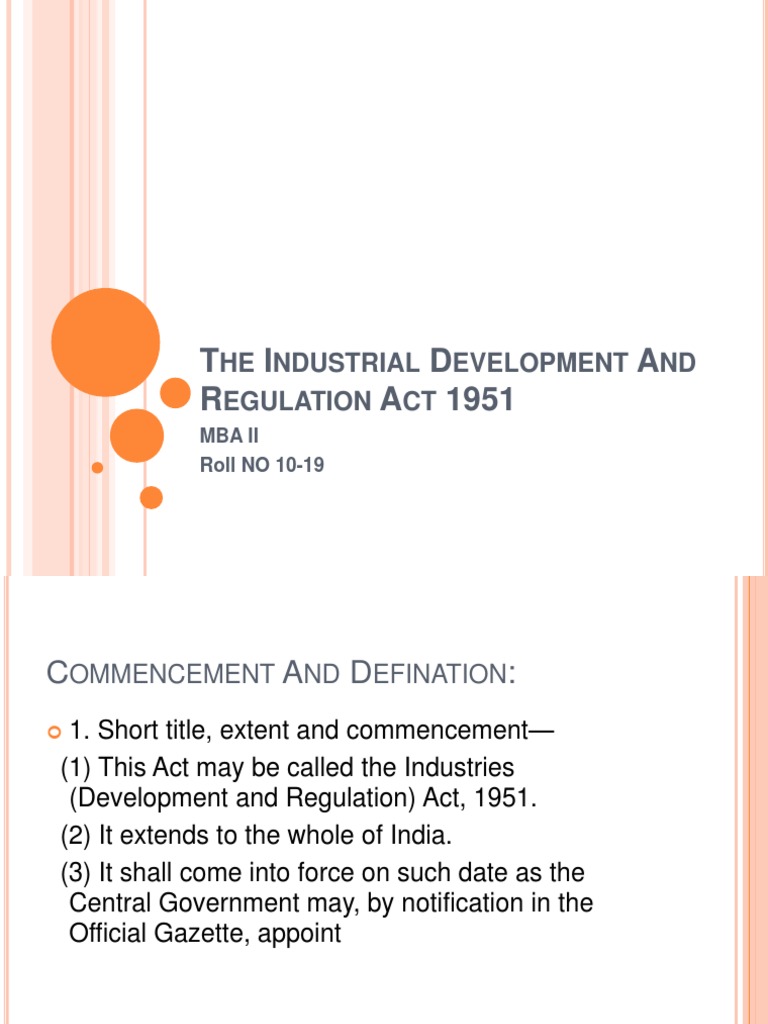 The Industrial Development and Regulation Act 1951 | PDF