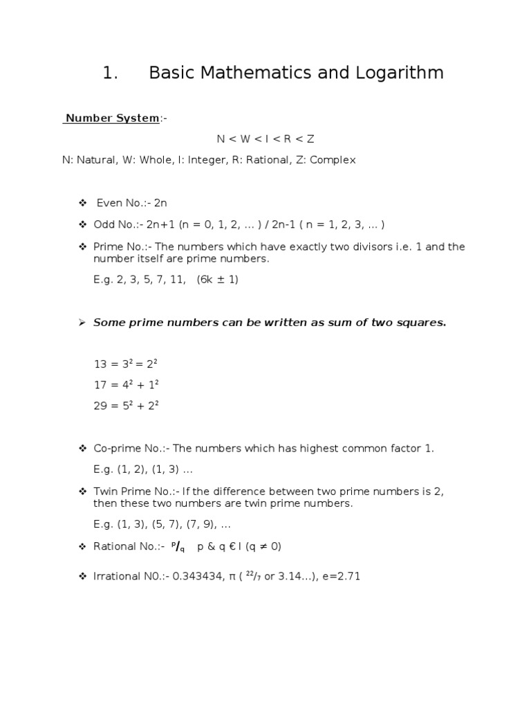 Basic Mathematics and Logarithm | PDF