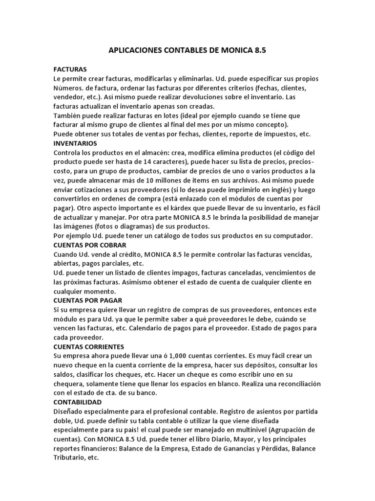 Aplicación Contable Mónica 8.5 | PDF | Contabilidad | Informática
