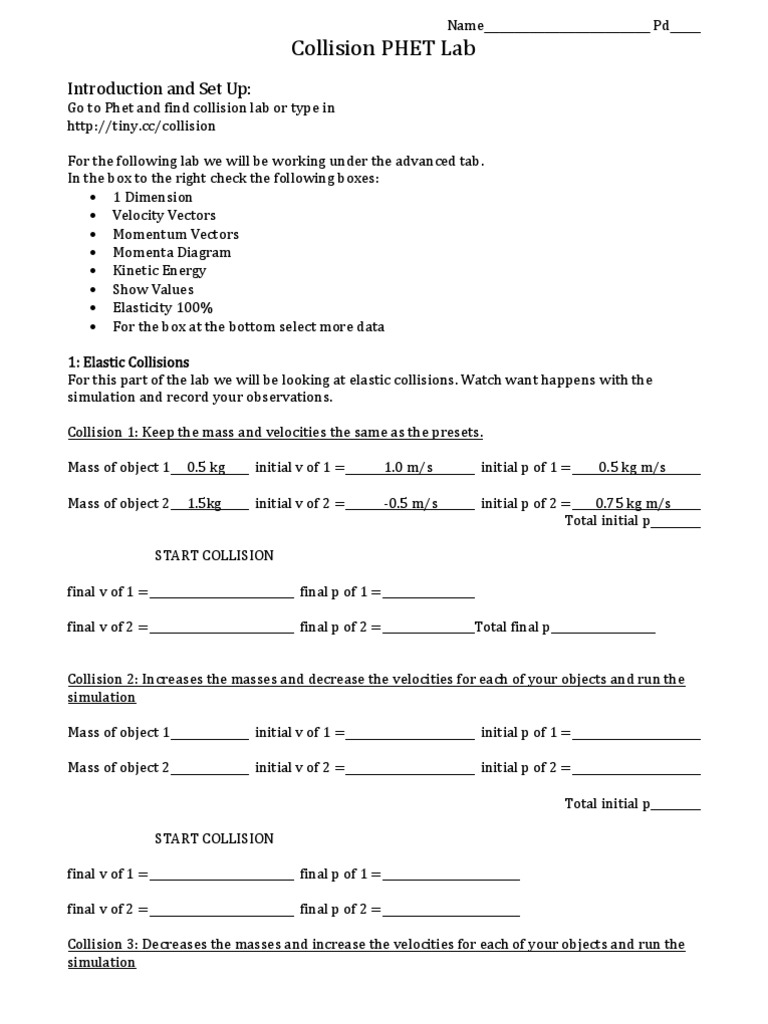 Collision PHET Lab | PDF | Collision | Momentum