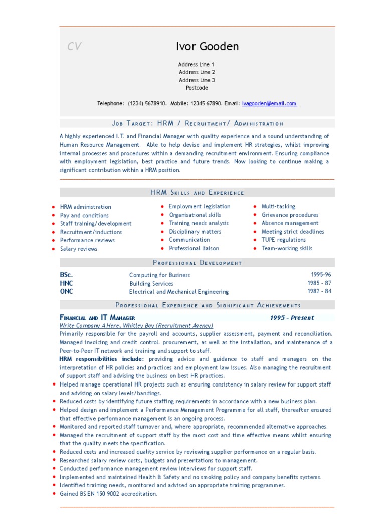 Administration Recruitment Universal (Universal CV Template) | PDF ...