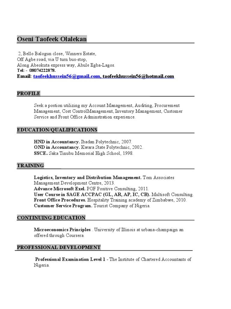 OSENI TAOFEEK OLALEKAN | Inventory | Service Industries