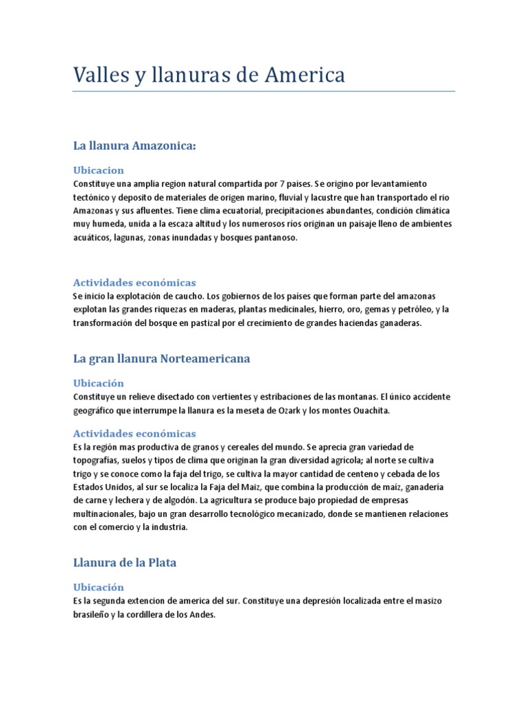 Principales llanuras de América | PDF | Desierto | océano Atlántico
