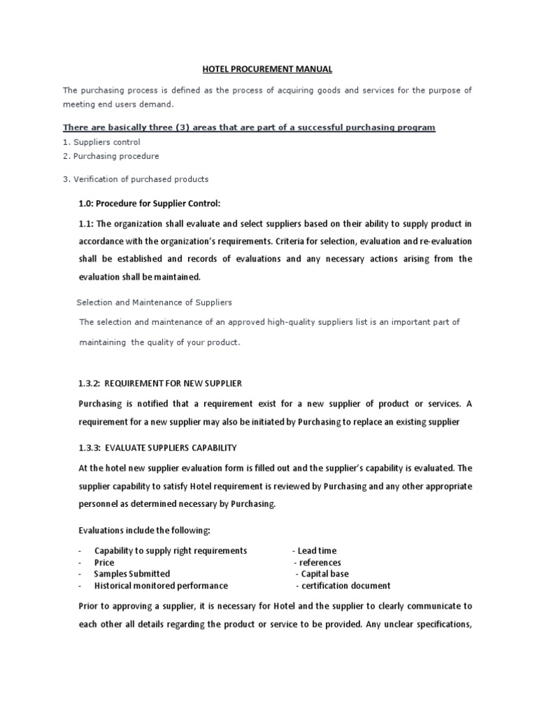 Hotel Procurement Process Manual | PDF | Specification (Technical ...