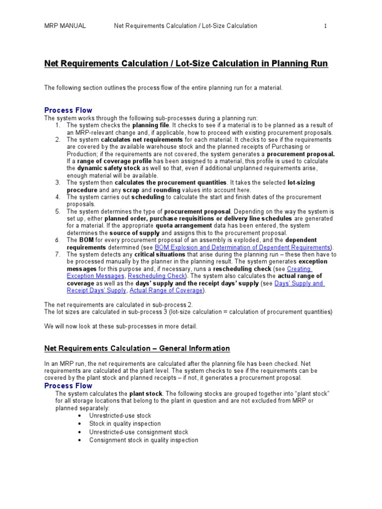 MRP Run Net Requirement Lotsize Calculation | PDF | Rounding | Subroutine