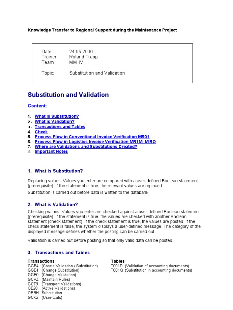 MM IV Validation and Substitution in Invoice Verification | PDF | Boolean Data Type ...