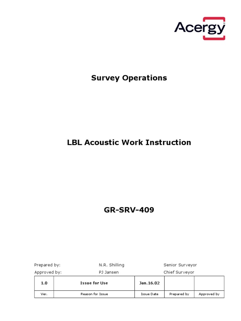 LBL Acoustic Work Instruction | PDF | Calibration | Surveying