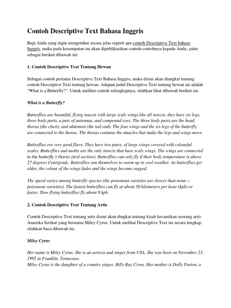 Contoh Descriptive Text Bahasa Inggris | PDF