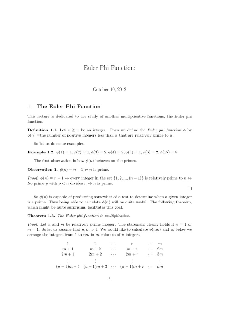 1 The Euler Phi Function | PDF | Fraction (Mathematics) | Prime Number
