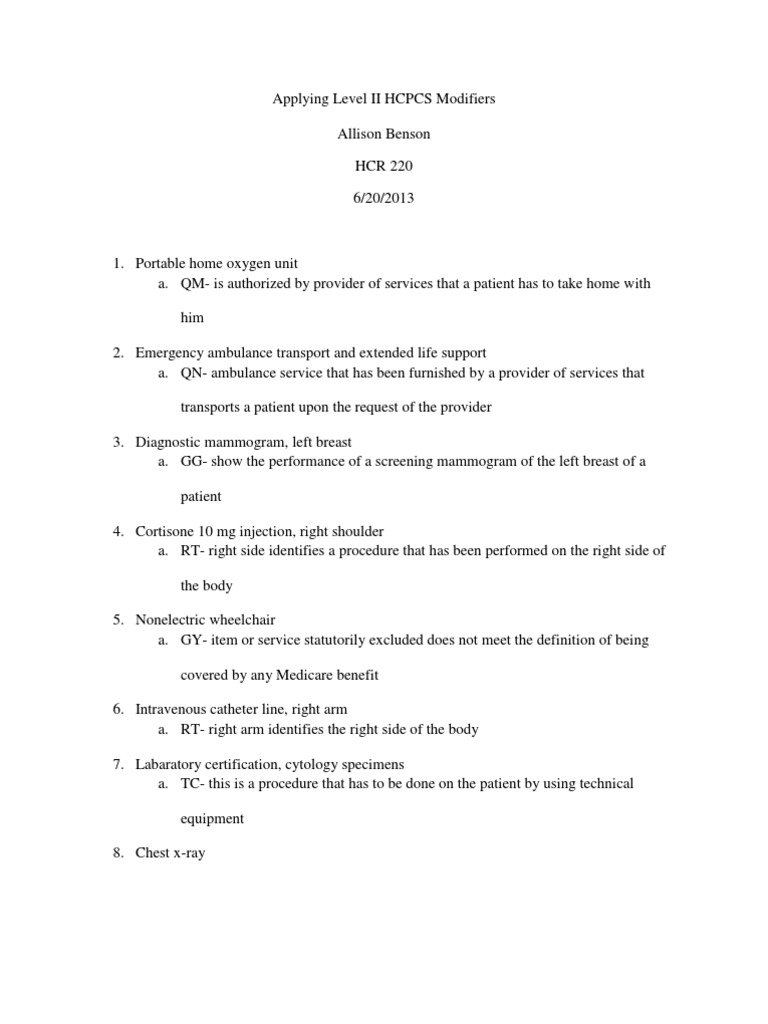 Applying Level II HCPCS Modifiers