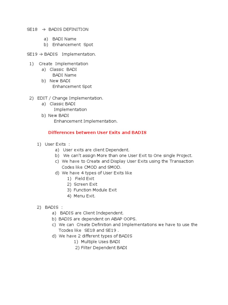 Differences Between User Exits and BADIS | PDF | Computer Engineering | Computing