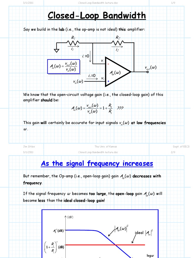 Closed-Loop Bandwidth: R R i i i vω vω Aω vω | PDF | Operational ...