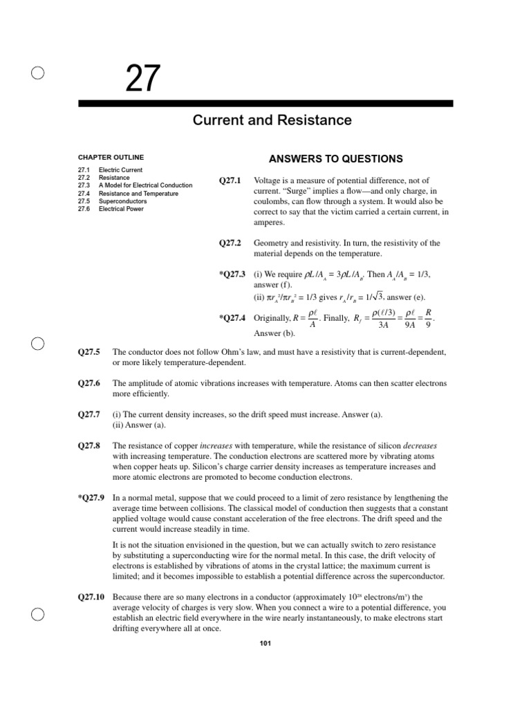 Current and Resistance: Answers To Questions | PDF | Electrical ...