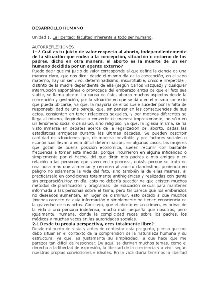 Autorreflexión Desarrollo Humano | PDF | Libertad | Homo Sapiens