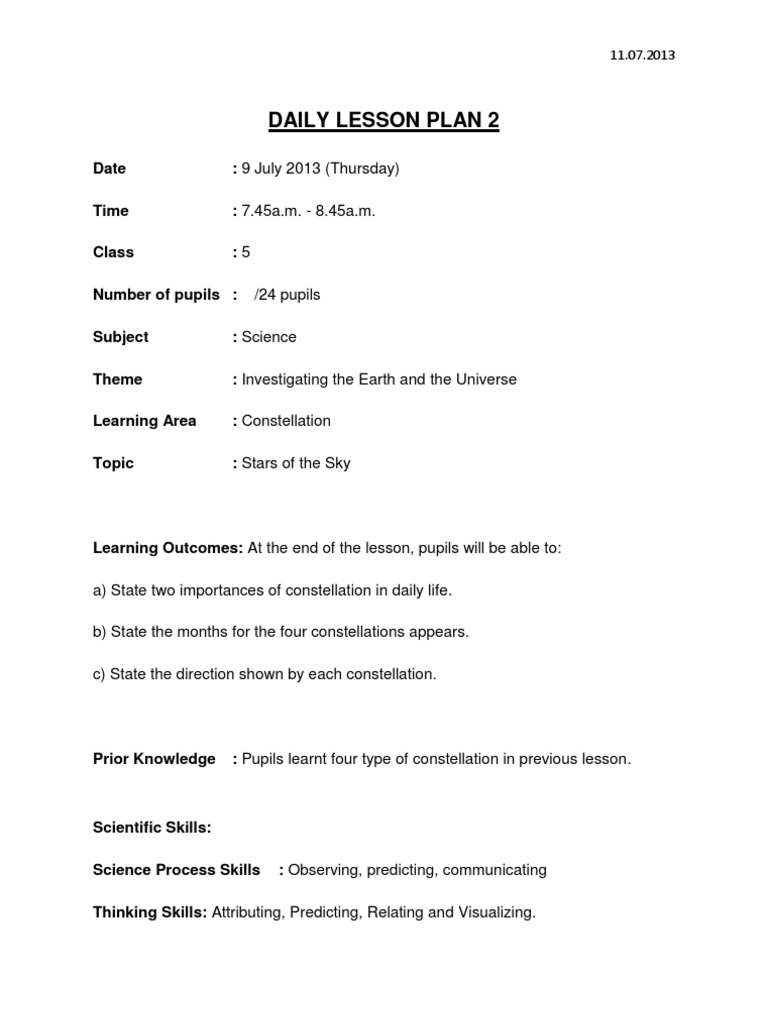 Daily Lesson Plan Year 5 - 2 | Download Free PDF | Constellation ...