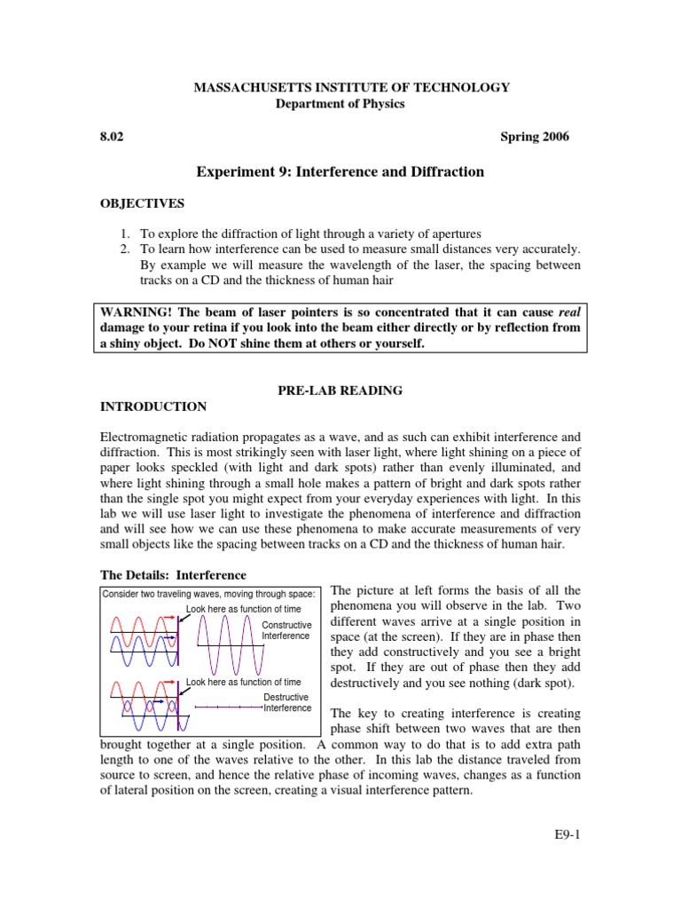 Experiment 9: Interference and Diffraction | PDF | Interference (Wave Propagation) | Diffraction