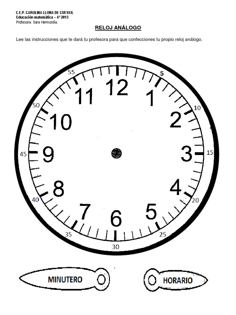 Reloj Análogo para Armar en Clase | PDF
