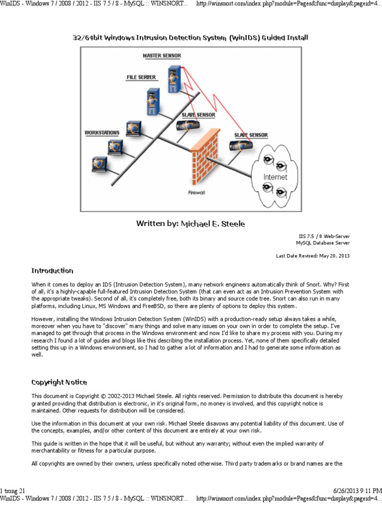 32/64bit Windows Intrusion Detection System (Winids) Guided Install | PDF