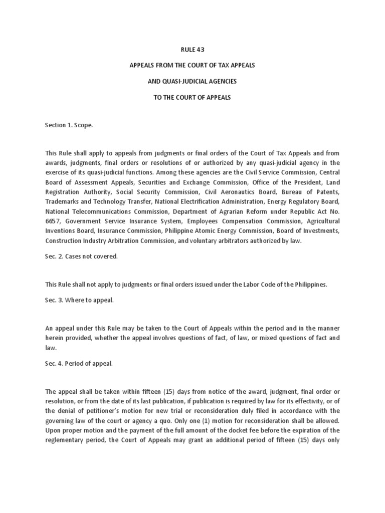 Rule 43 Appeals From The Court of Tax Appeals and Quasi-Judicial ...
