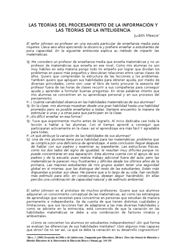 LECTURA Las Teorias de La Inf. Judith Meece | PDF | Memoria | Atención
