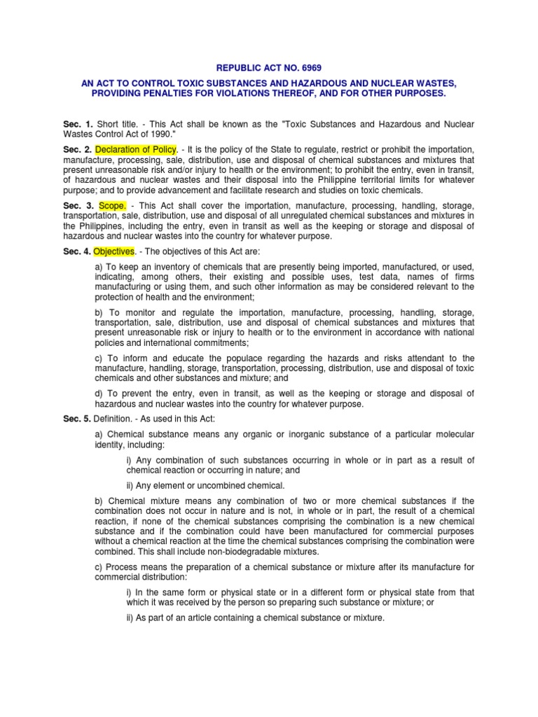 Ra 6969 | PDF | Chemical Substances | Toxicity