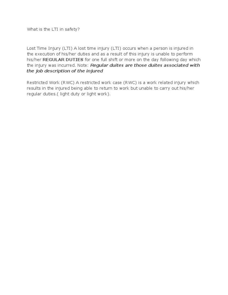 Understanding Lost Time Injury (LTI) | PDF | Business | Technology ...