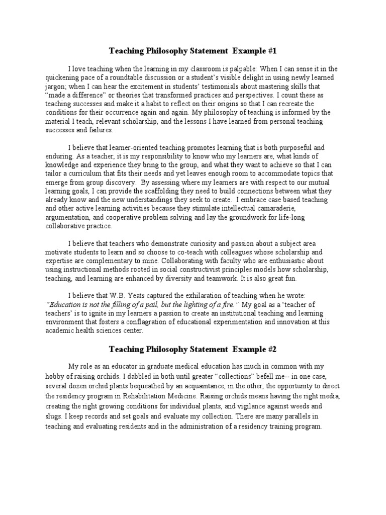 Teaching Philosophy Statement Example #1 | PDF | Residency (Medicine ...