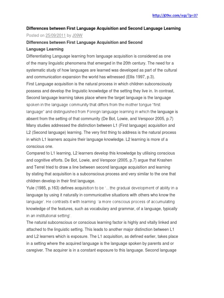 Differences Between First Language Acquisition and Second Language Learning | PDF | Second ...