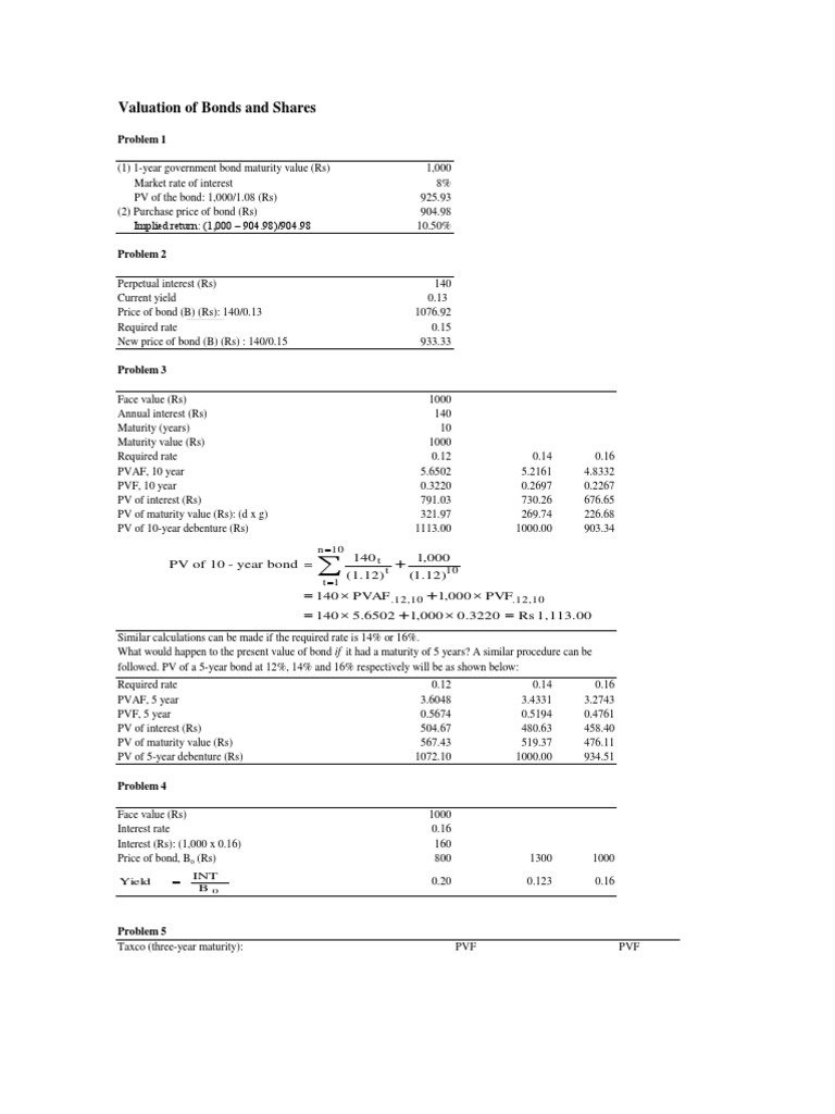 Valuation of Bonds and Shares: Problem 1 | PDF | Bond Duration | Bonds ...