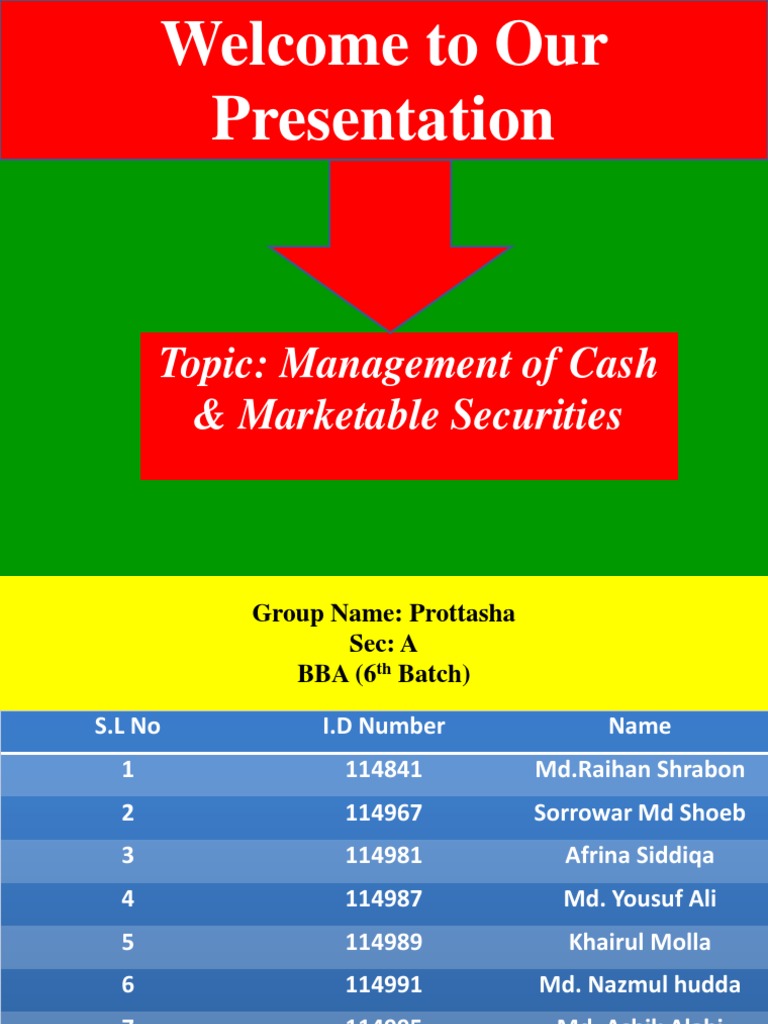 Optimal Cash Management Through Analysis of Cash Flows, Marketable ...