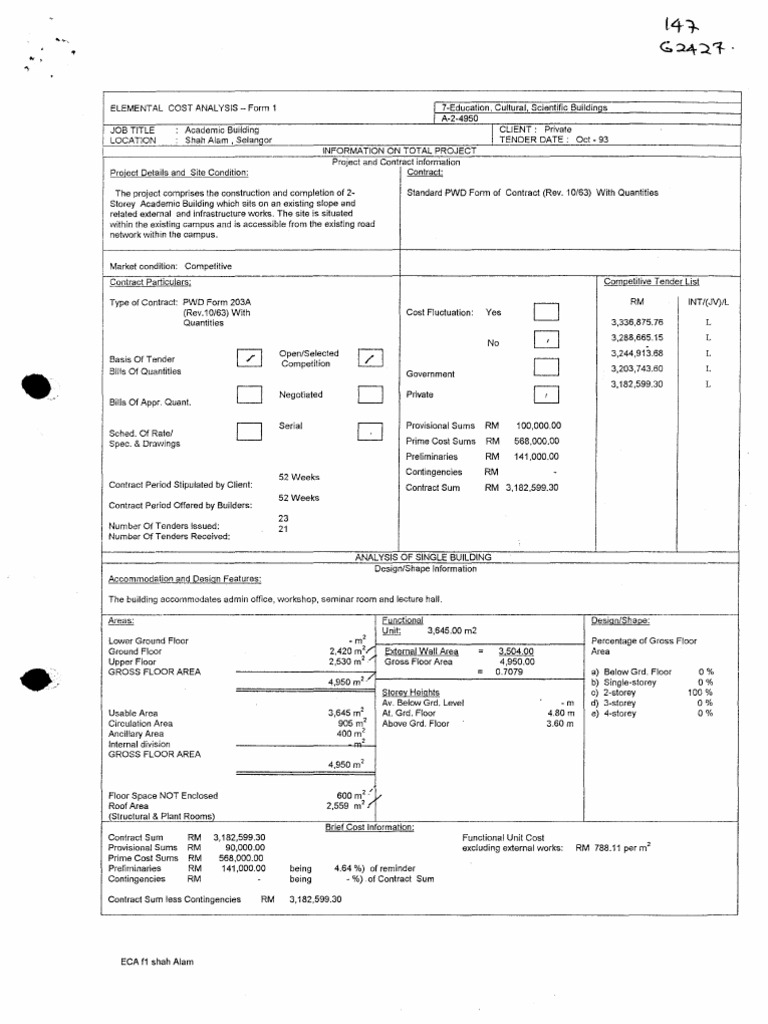 Elemental Cost Analysis of a Proposed Two-Storey Academic Building in ...