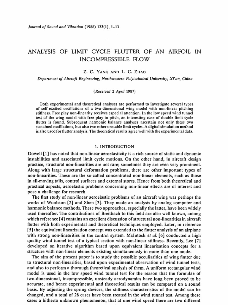 Analysis of Limit Cycle Flutter of An Airfoil in Incompressible Flow | PDF | Nonlinear System | Sine