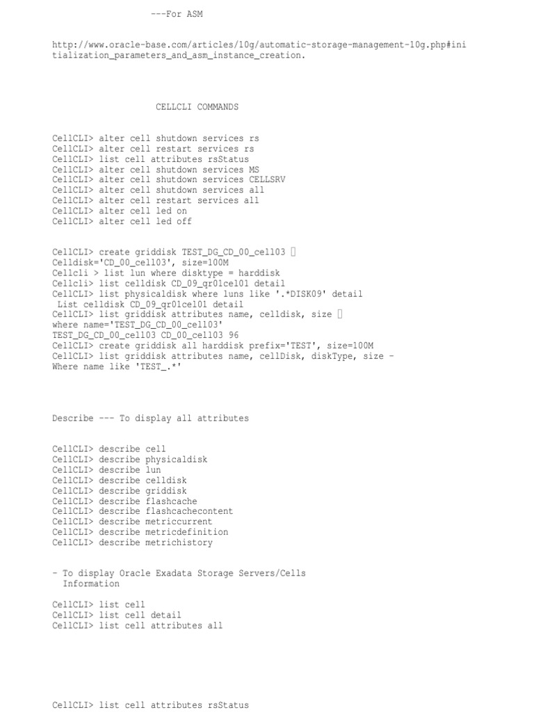 Exadata Cellcli Commands | PDF | System Software | Data Management