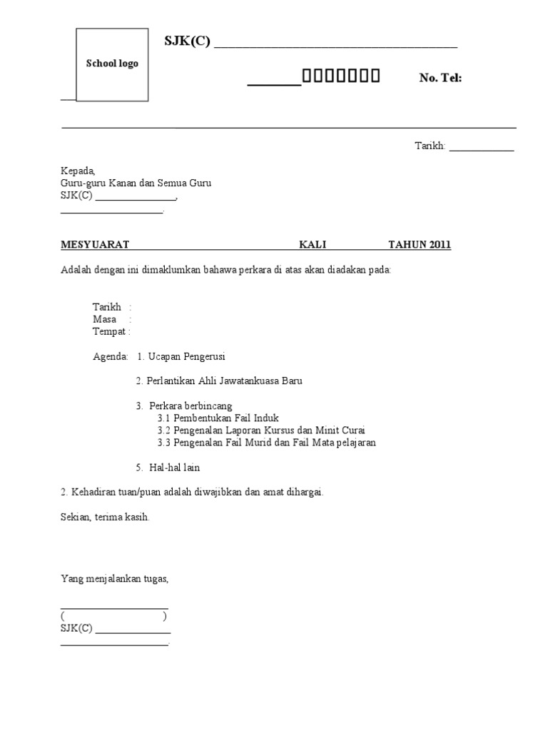 Contoh 2 Surat Panggilan, Minit Mesyuarat, Kehadiran | PDF
