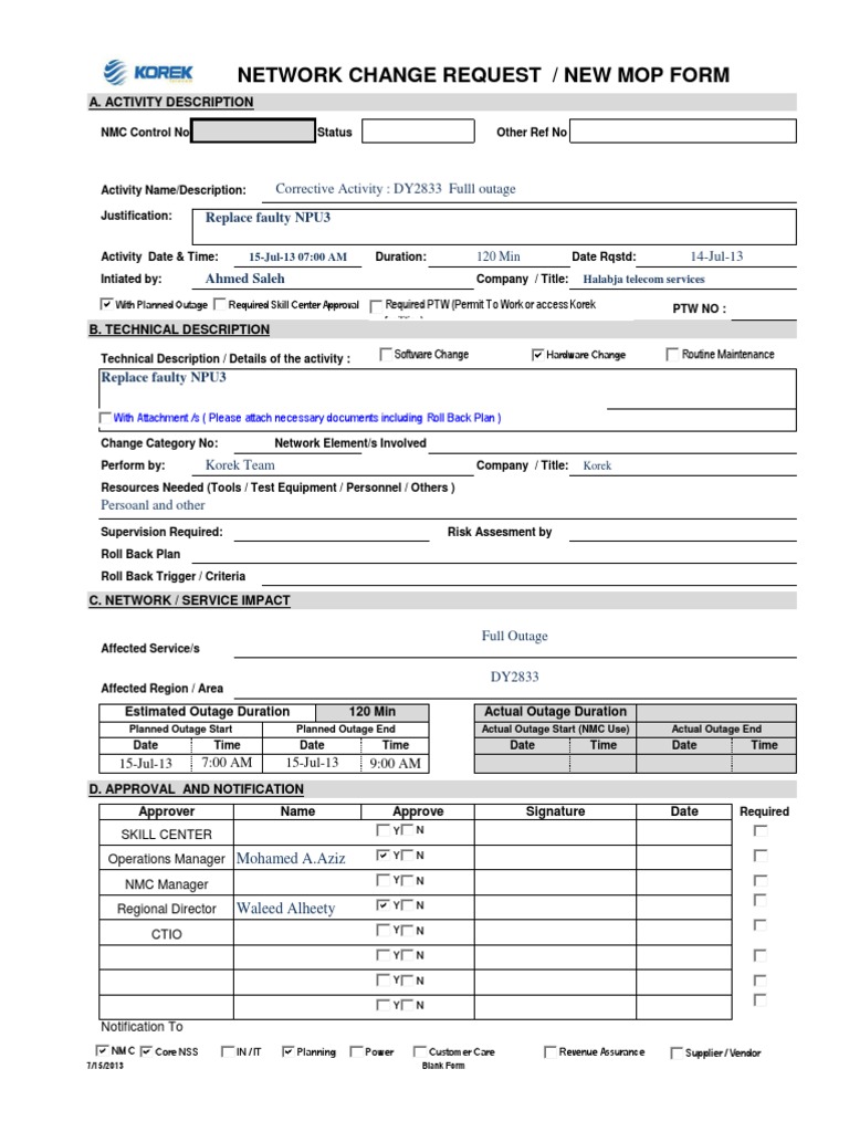 Network Change Request Form Guide | PDF | Computers | Technology ...