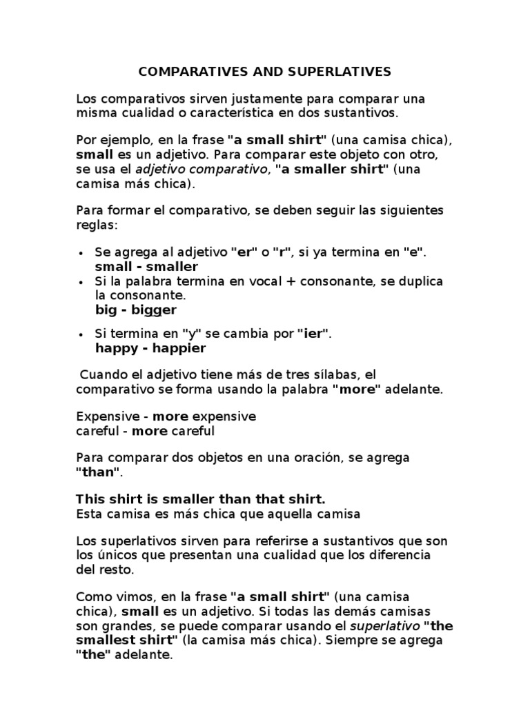 Comparativos y Superlativos en Inglés | PDF | Mecánica del lenguaje ...