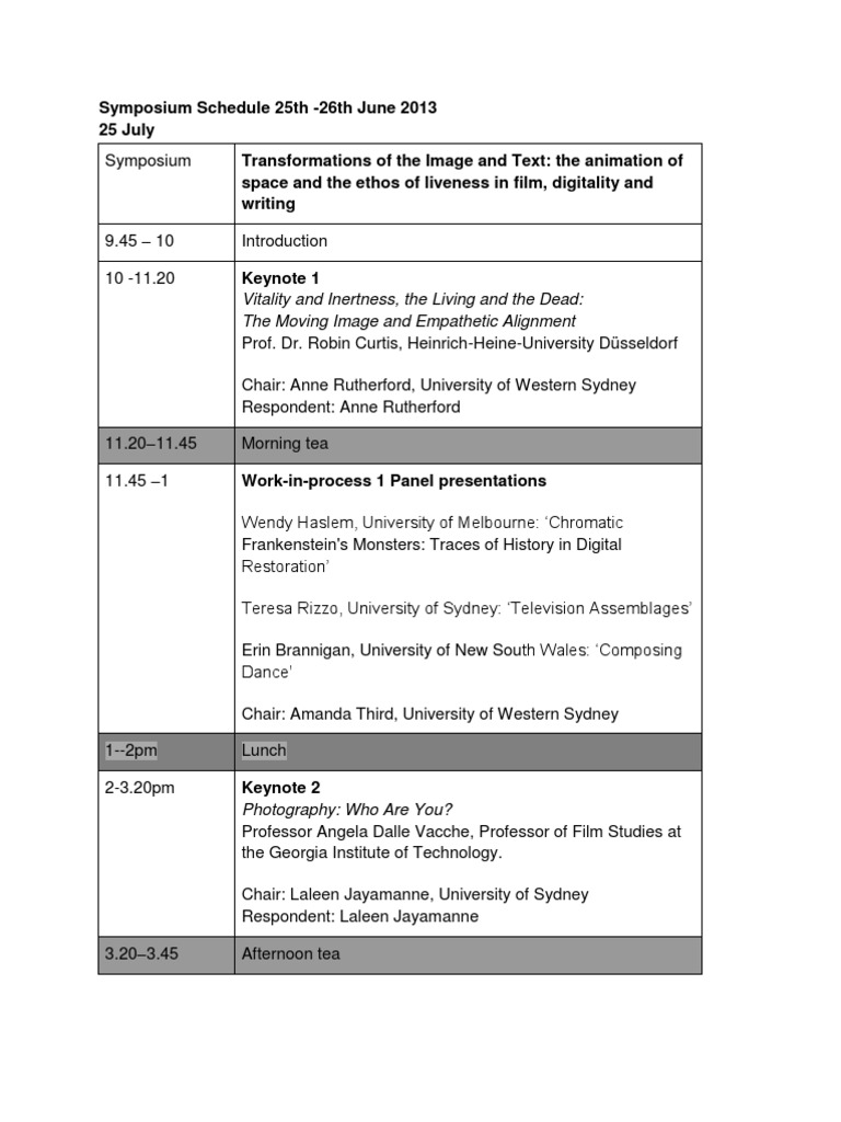 Symposium Schedule | PDF | Sydney | Aesthetics