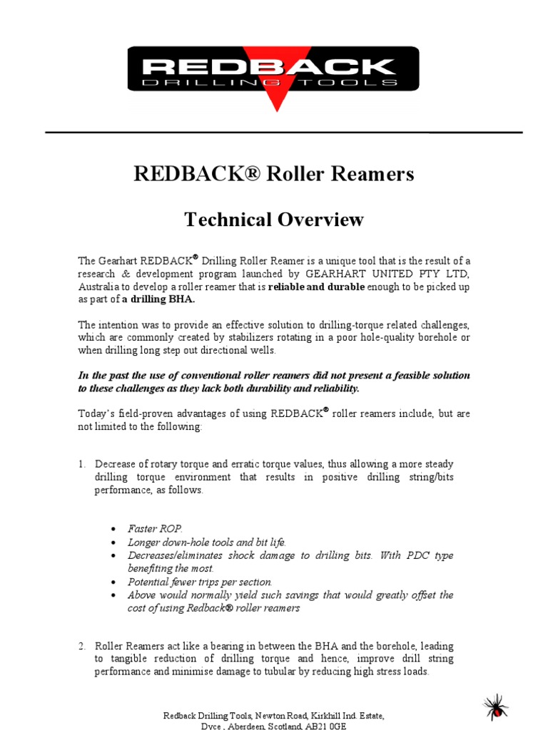 REDBACK® Roller Reamers: Technical Overview | PDF | Bearing (Mechanical ...