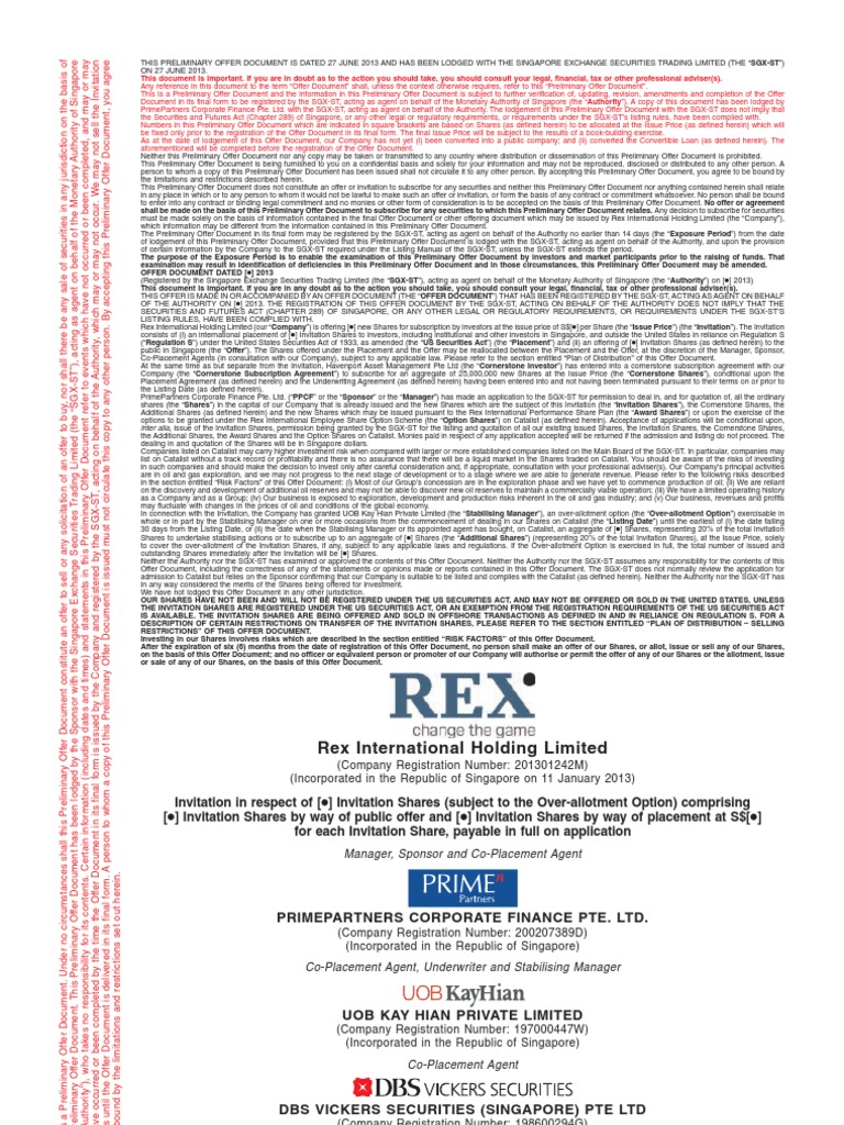 Rex International Holding Limited Preliminary Offer Document | PDF ...