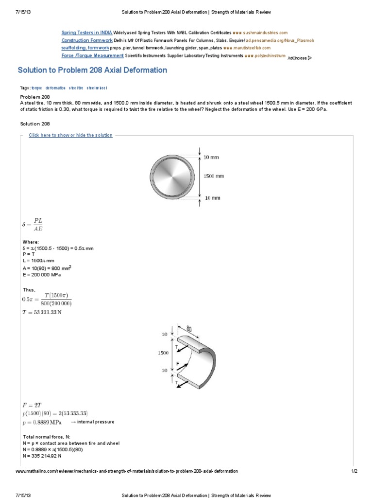 Axial Deformation Problem 208 Solution | PDF | Strength Of Materials ...