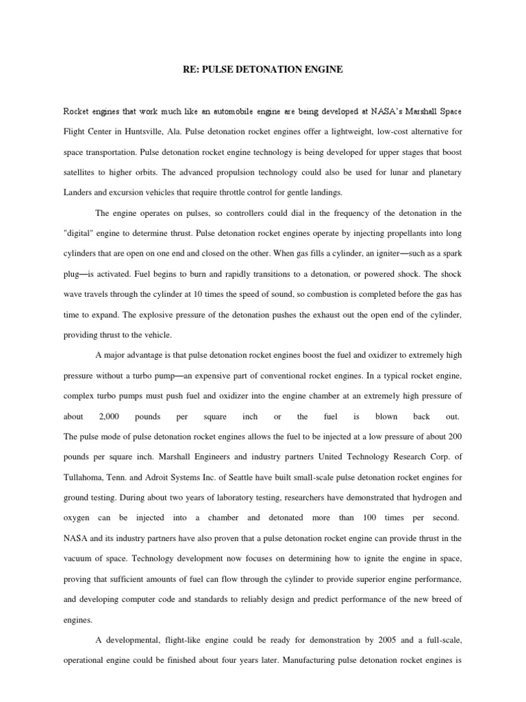 Pulse Detonation Engine Full Report | PDF | Rocket Engine | Rocket