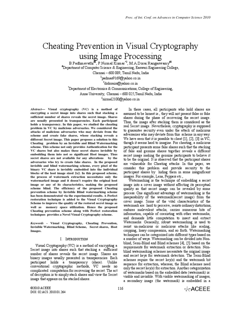 CheatingPrevention in VisualCryptography by Using Image Processing ...