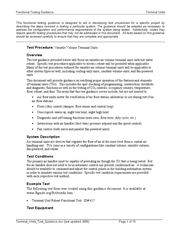 Test Procedure:: Functional Testing Guidance Terminal Units | PDF ...