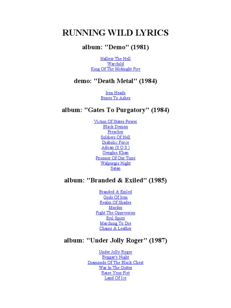 Running Wild Lyrics: Album: "Demo" (1981) | PDF