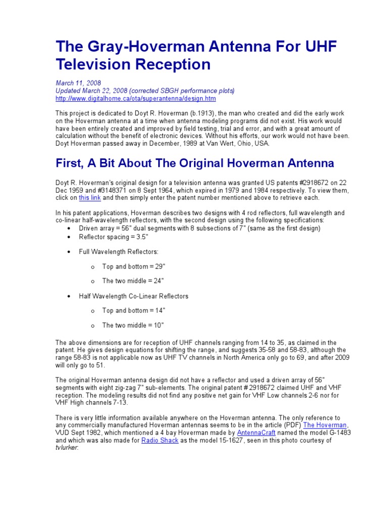 The Gray-Hoverman Antenna For UHF Television Reception | PDF | Ultra ...