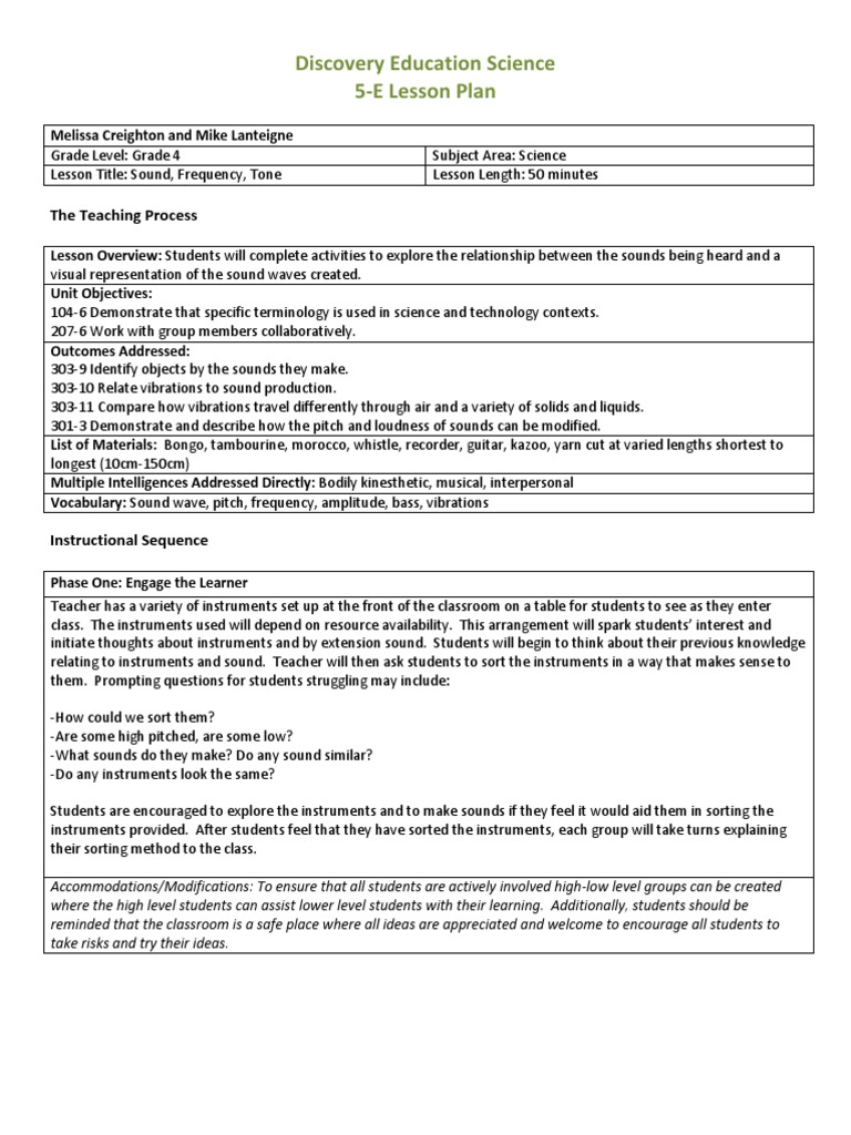 GR 4 Science Sound 5e Lesson | PDF | Pitch (Music) | Sound