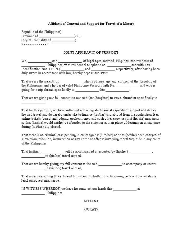 affidavit-of-consent-and-support-for-travel-of-a-minor