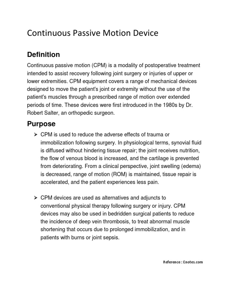 Continuous Passive Motion Device Guide | PDF | Patient | Machines