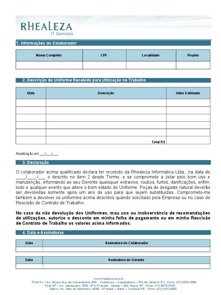TRU - Termo de Recebimento de Uniforme | PDF TRU - Termo de Recebimento de Uniforme | PDF